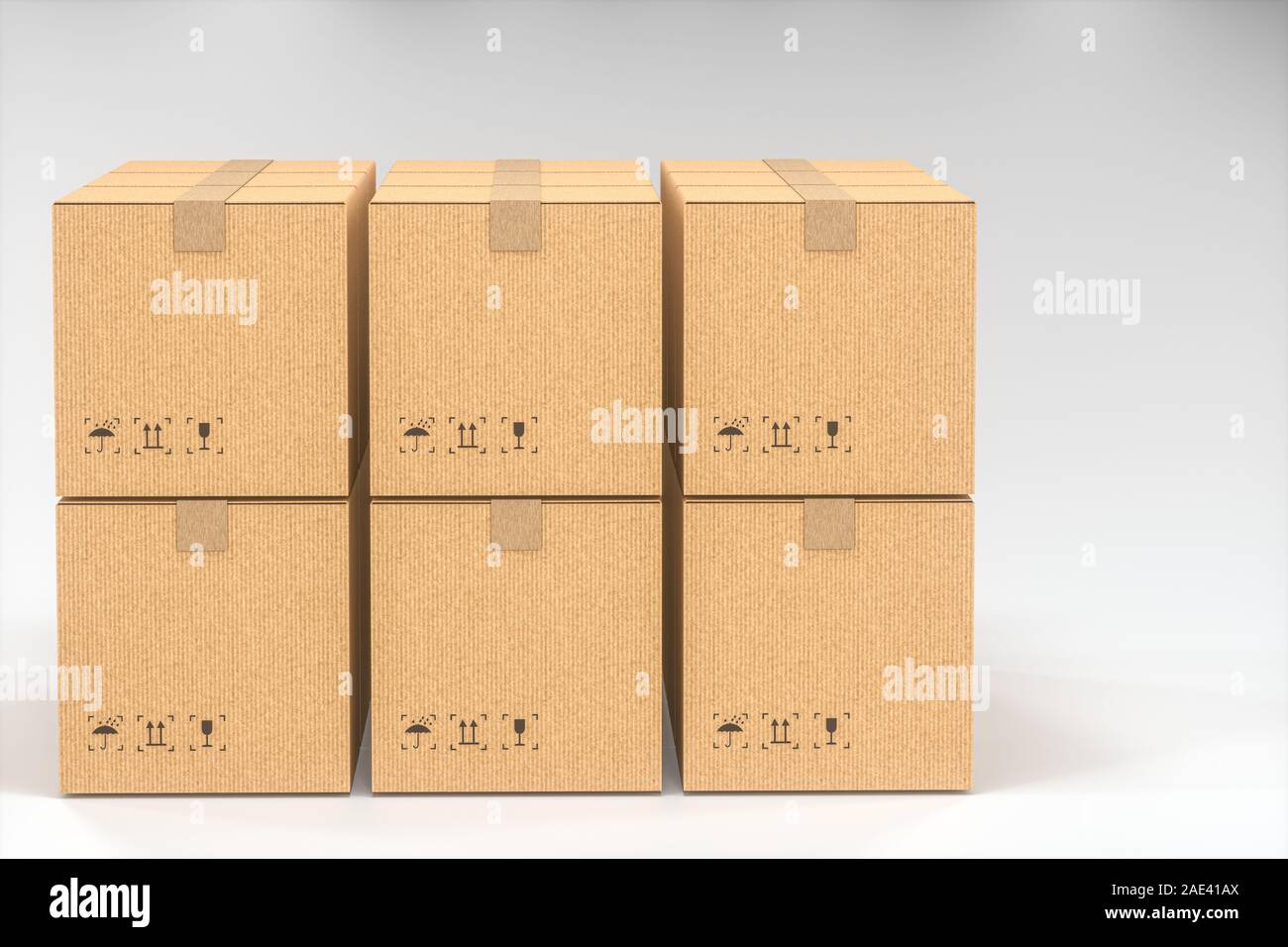 The cartons are stacked against a white background, 3d rendering ...