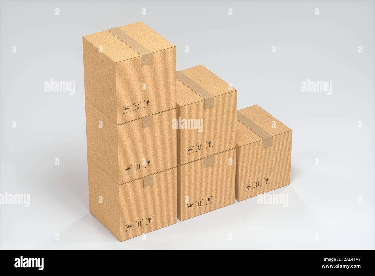 The cartons are stacked against a white background, 3d rendering ...