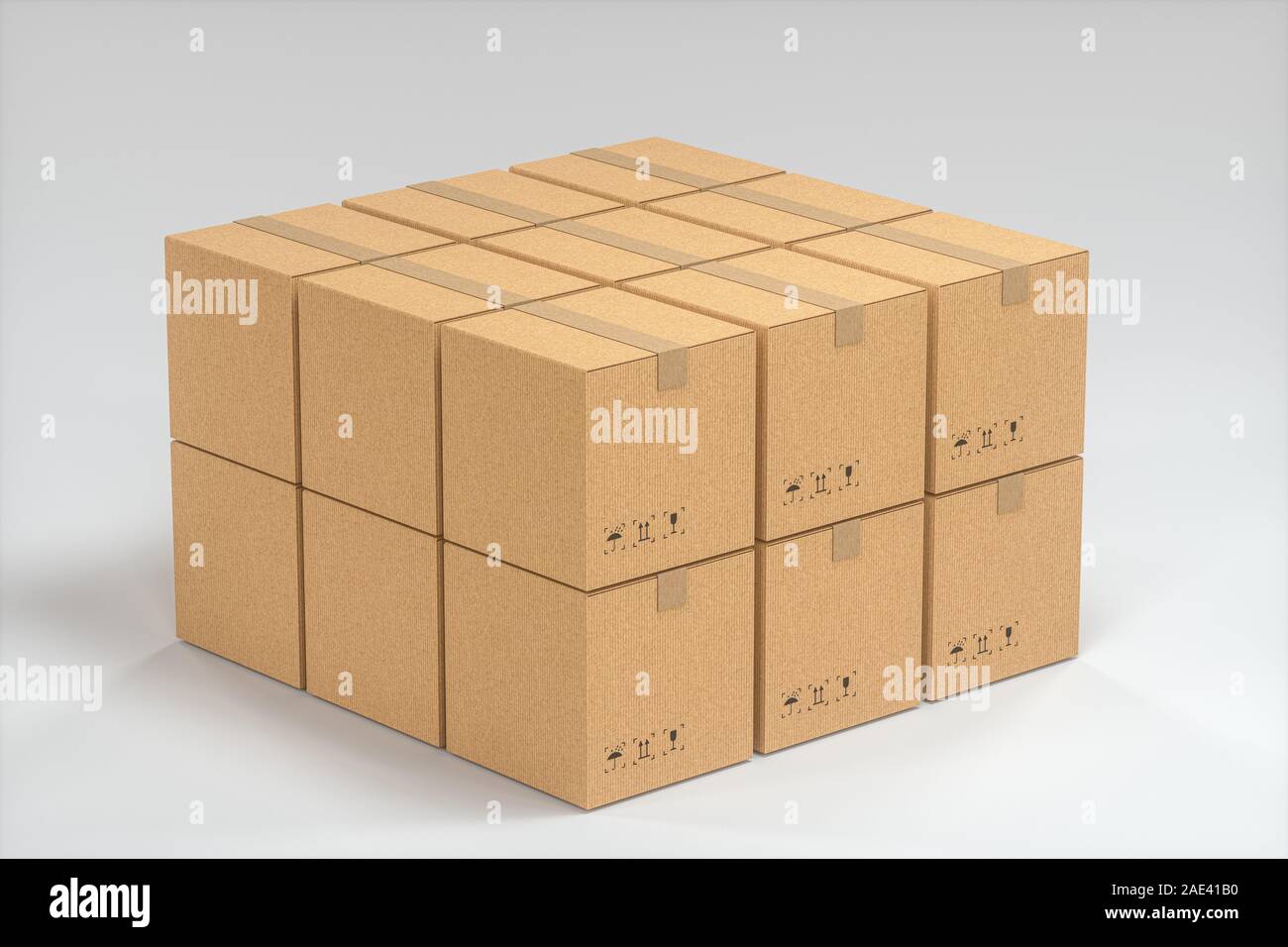 The cartons are stacked against a white background, 3d rendering. Computer digital drawing Stock ...