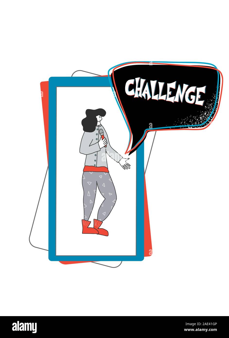 Challenge concept. Social media flashmob. Cute teenage girl in phone ...