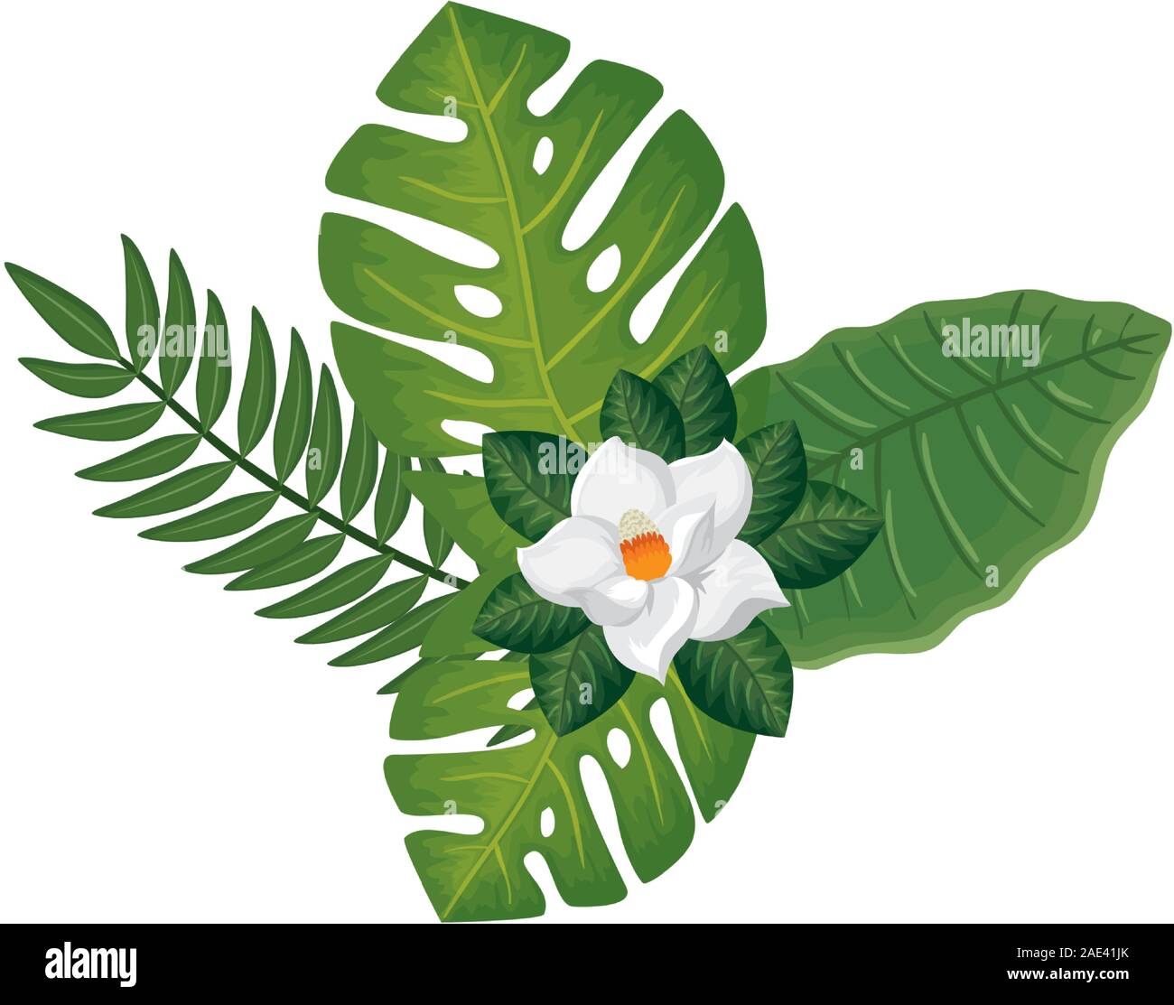 cute flower with branches and leafs isolated icon Stock Vector Image ...