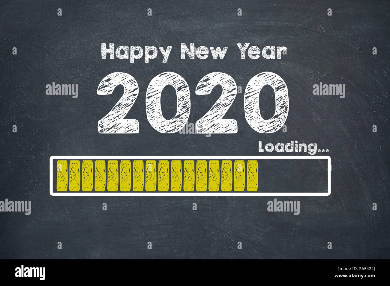happy new year 2020. Chalkboard with 2020 loading text and loading ...