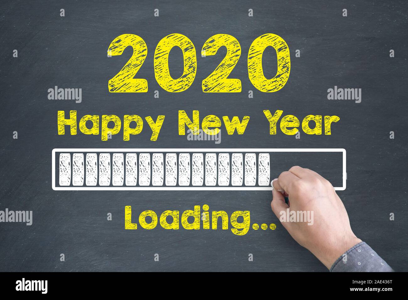 happy new year 2020. Chalkboard with 2020 loading text and loading ...