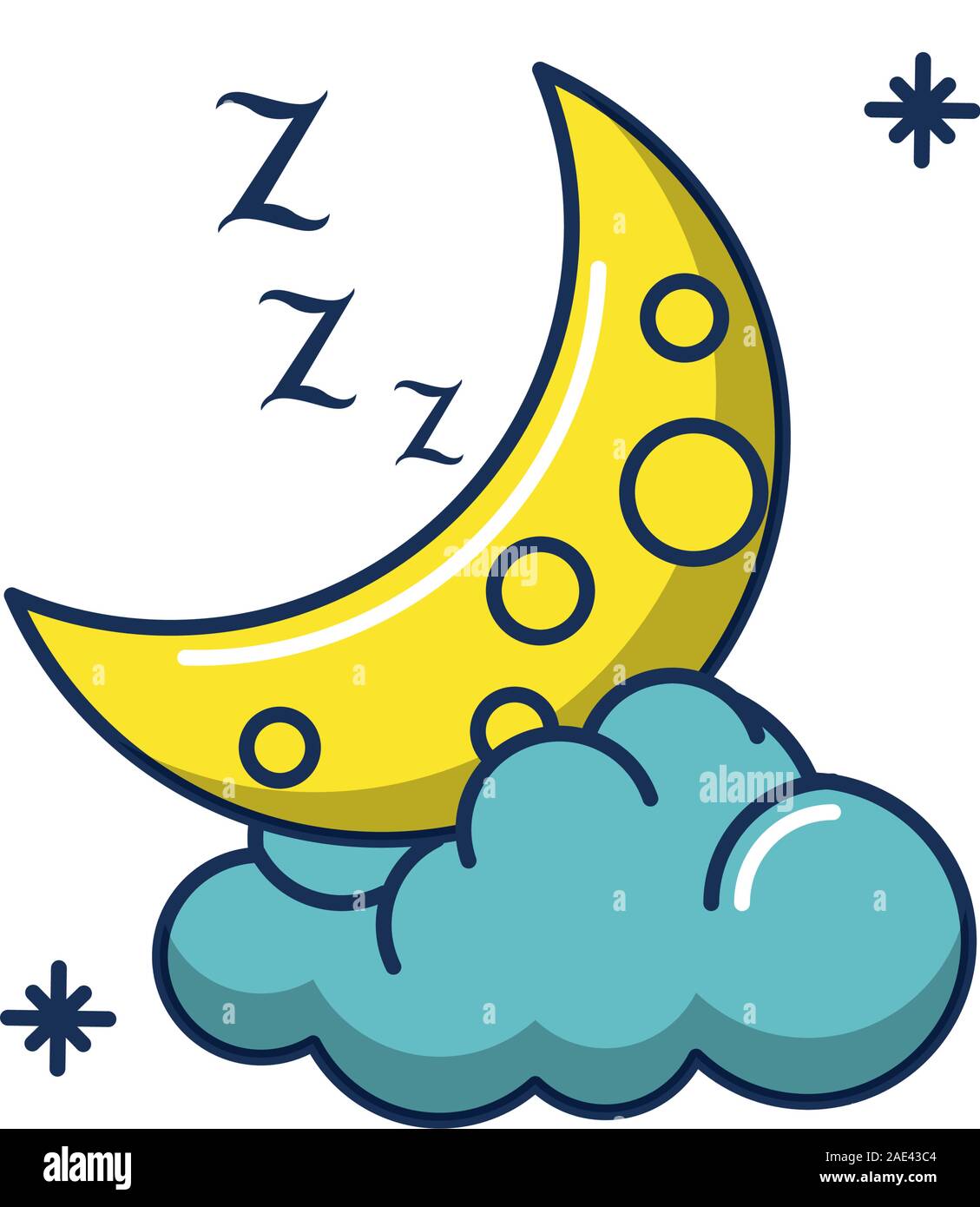 sleep cloud half moon line and fill image vector illustration Stock ...