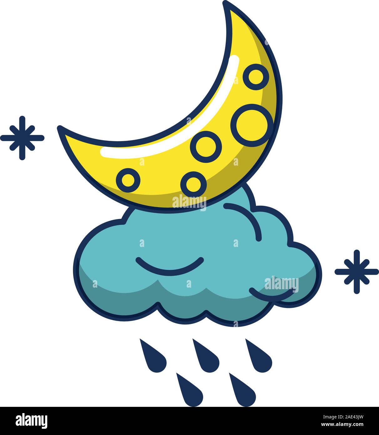 cloud rain drops astrology moon line and fill image vector illustration ...