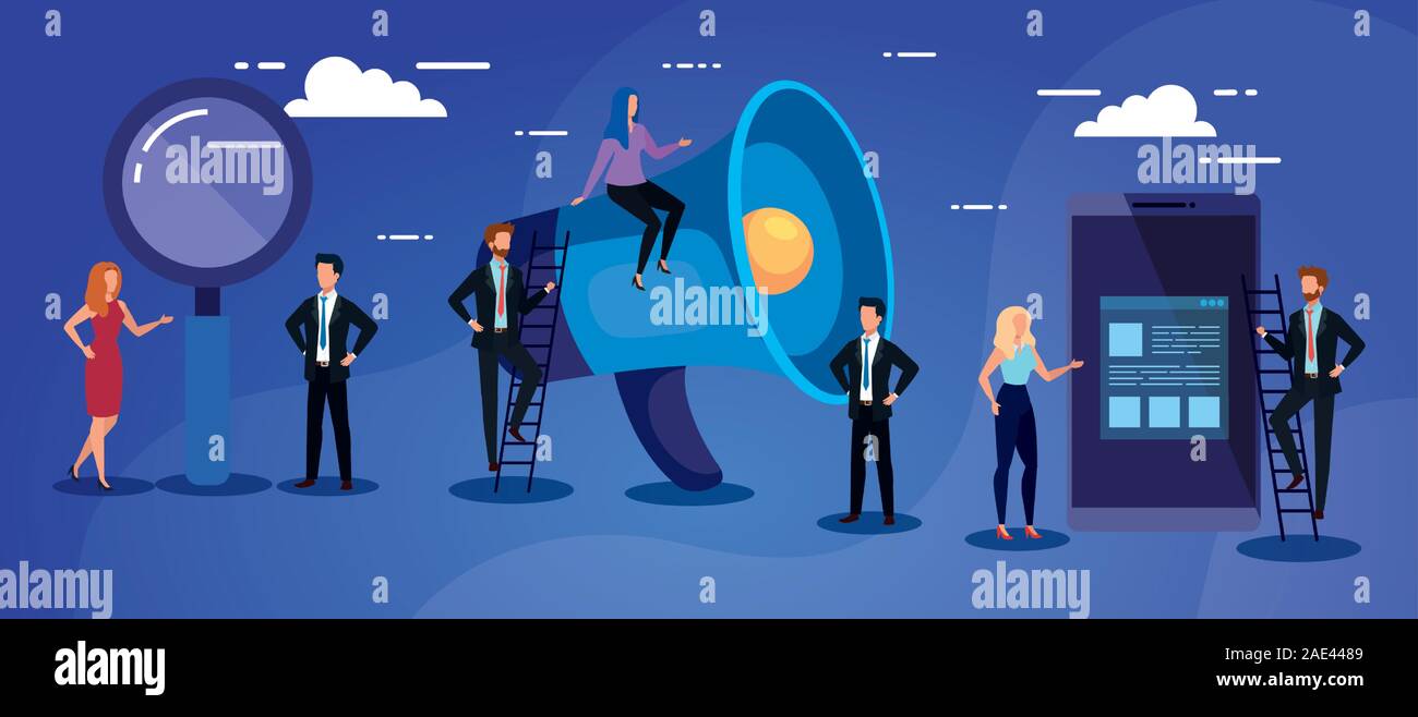Megaphone lupe and people vector design Stock Vector Image & Art - Alamy