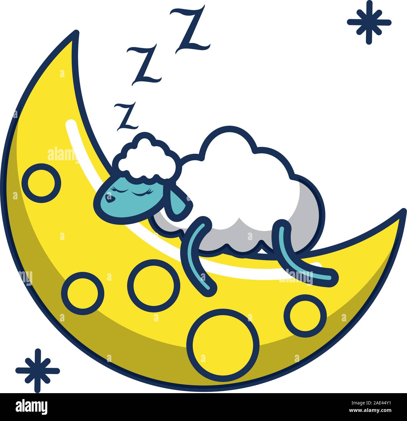 sleeping sheep moon line and fill image vector illustration Stock ...