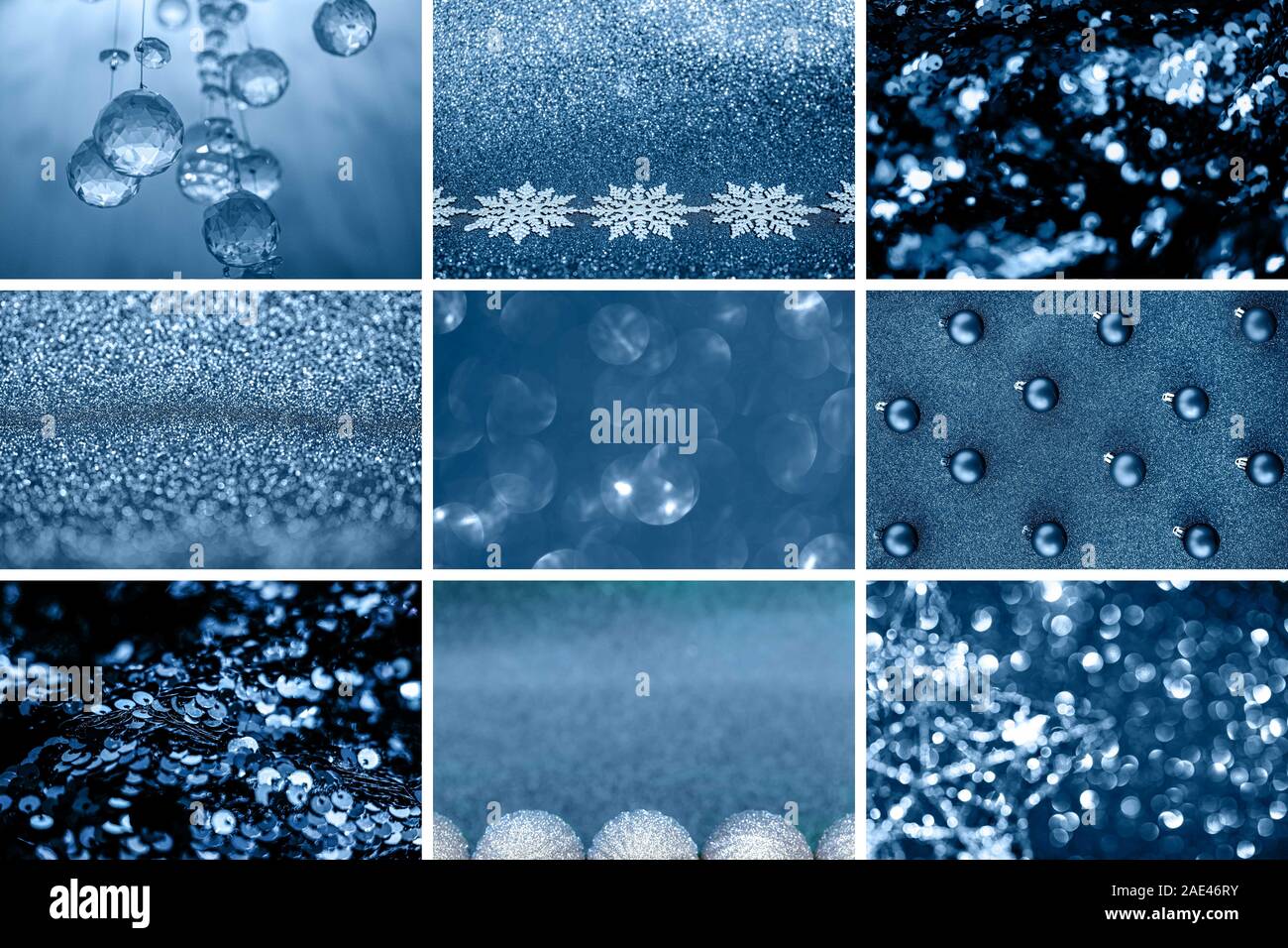 Collage of blue abstract and Christmas pictures and backgrounds in ...