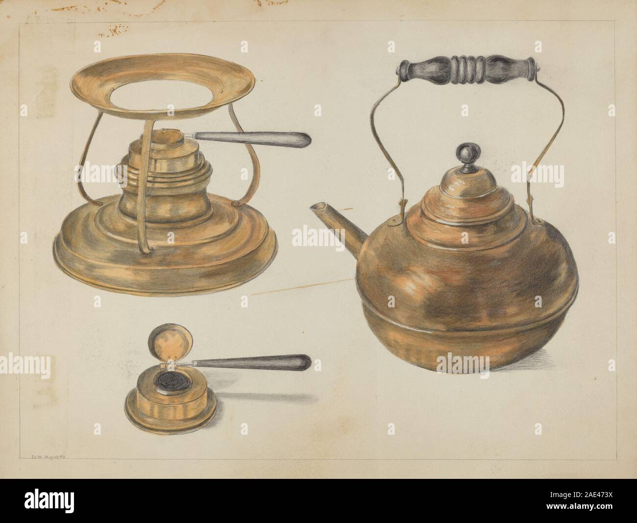 Burner and kettle set made between 1935 and 1942 by Edith Magnette ...