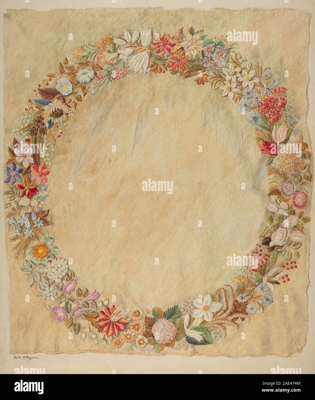 This 1941 crewel embroidery by Edith Magnette is a textile panel ...