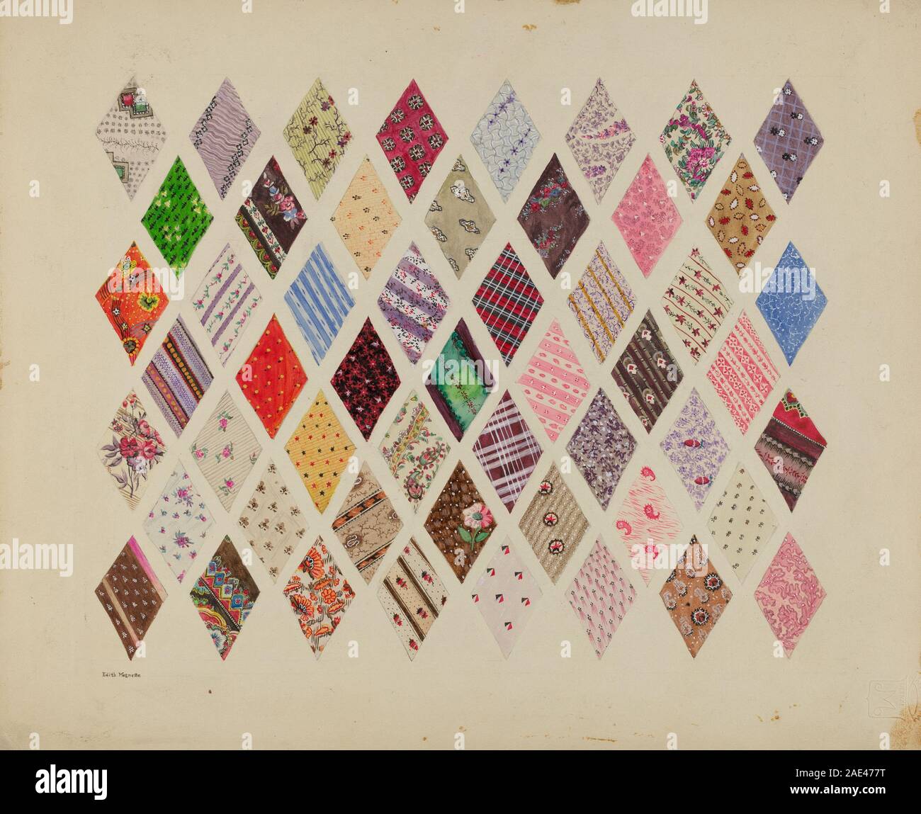 Patches of Diamond Patchwork Quilt; c. 1937 Edith Magnette, Patches of ...