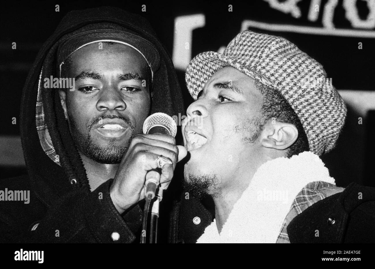 King Lou and Capital Q of Canadian hip hop act Dream Warriors on stage ...