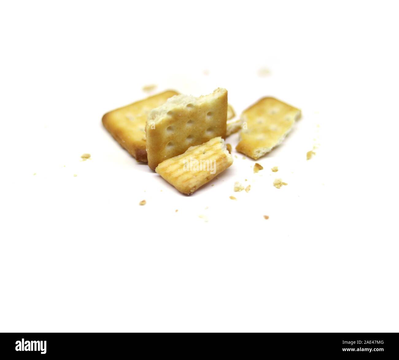 Biscuits crushed into pieces close-up isolated on a white backgrounds ...