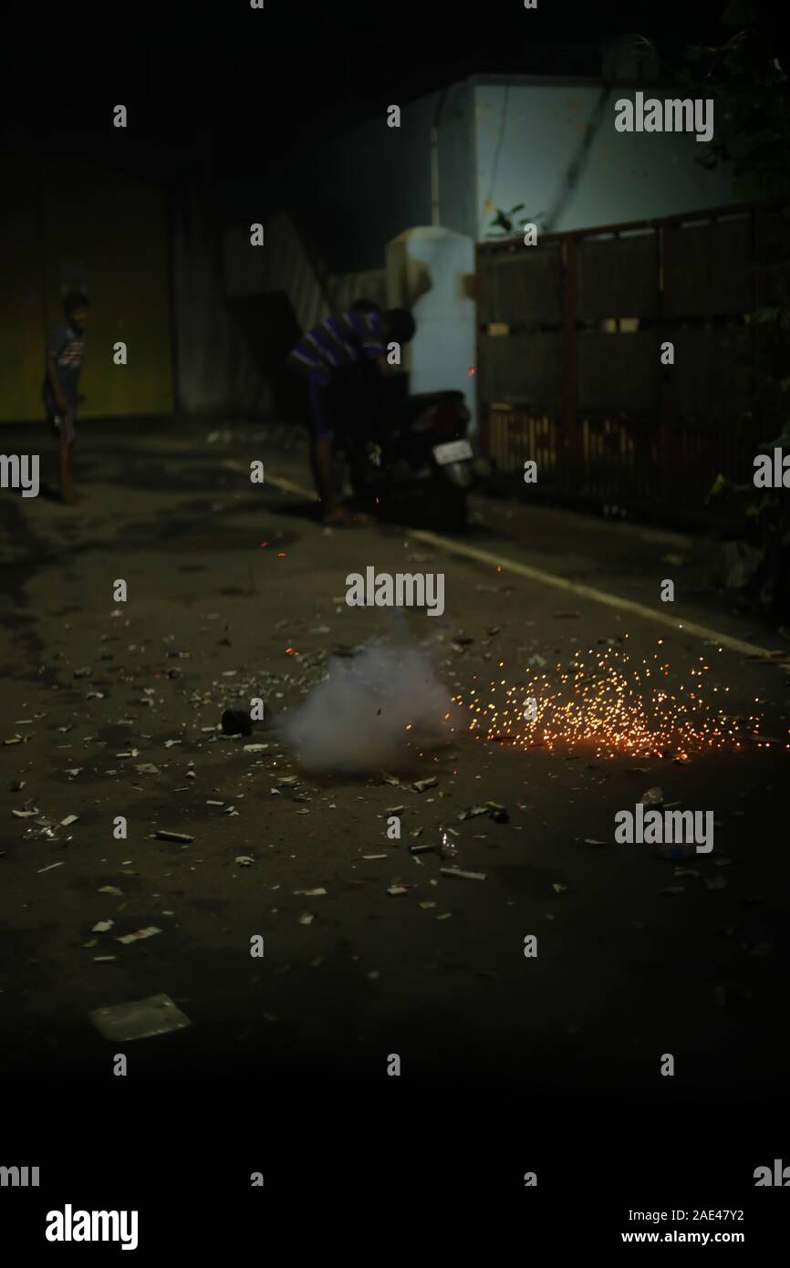 Beautiful effect after fire cracker burst, Diwali festival celebrations ...