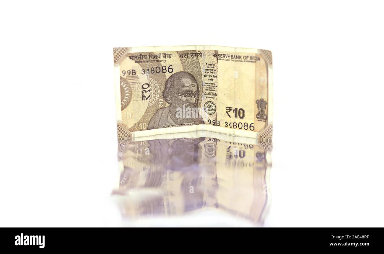 Ten rupee note (Indian Currency) isolated on a white backgrounds Stock ...