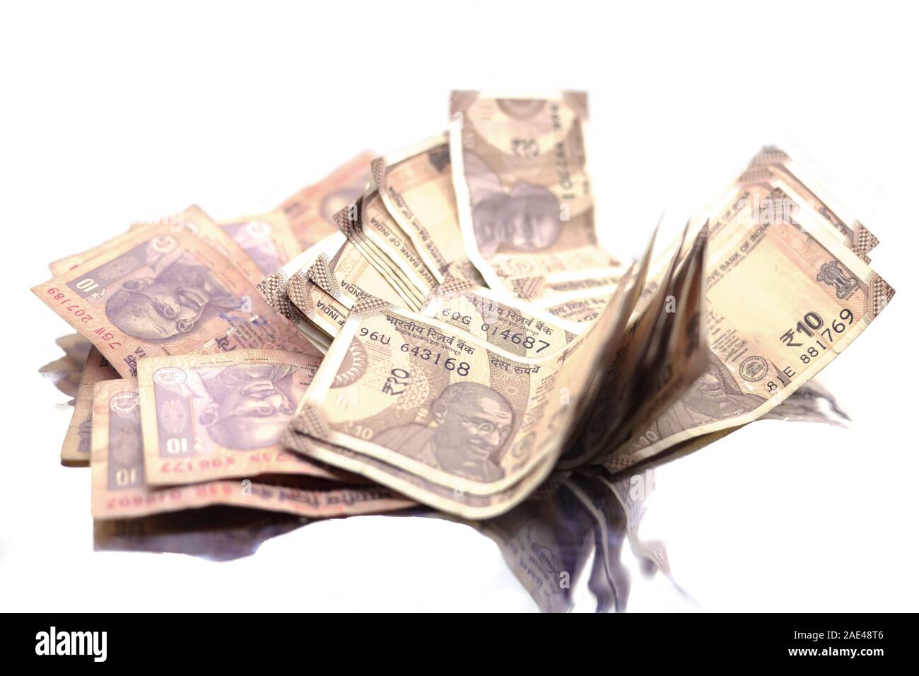 Indian currency or money 10 Rupee notes, white backgrounds Stock Photo ...