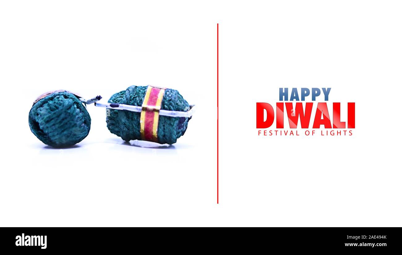Diwali fire bomb cracker with text for Diwali celebration on white ...