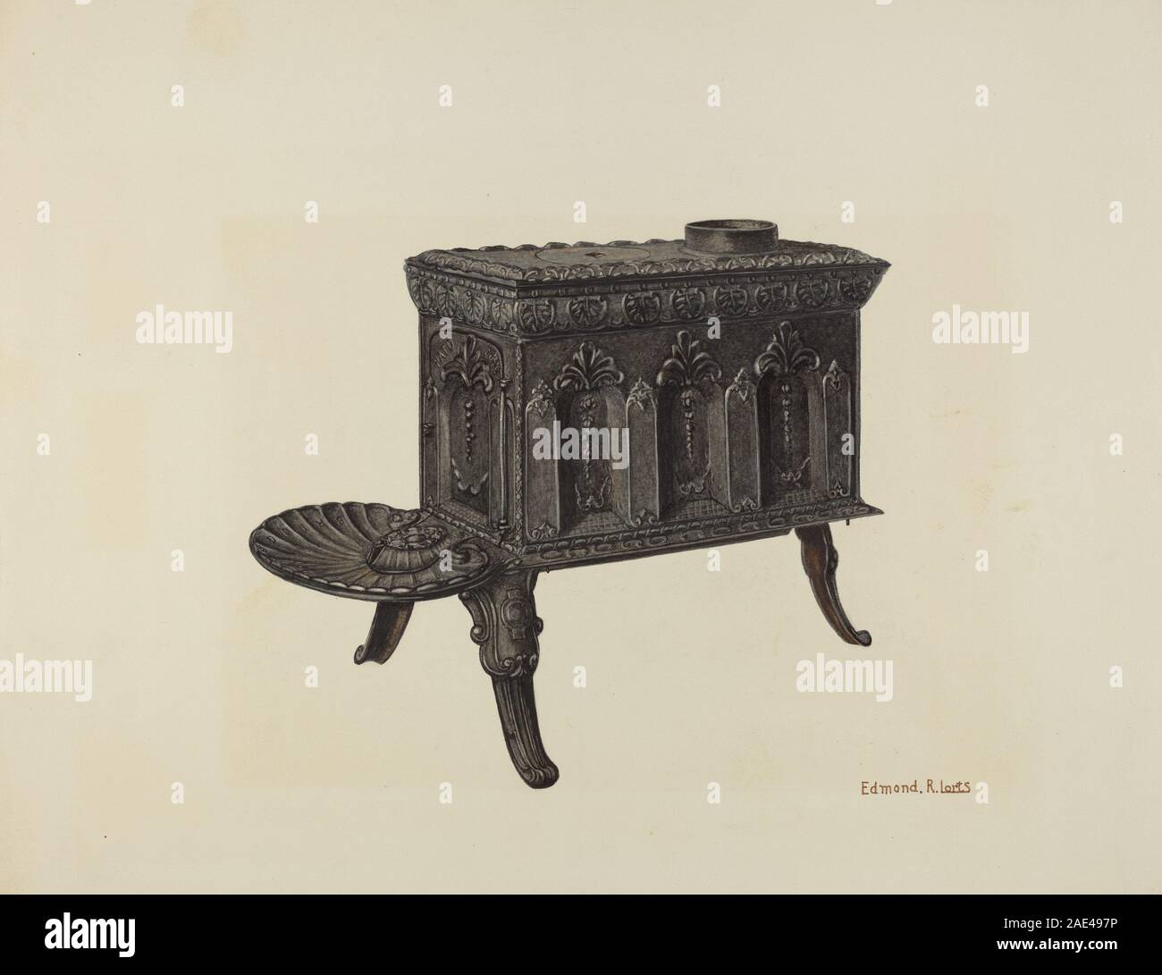 Cast iron stove made around 1940 by Edmond Lorts, showing metal ...