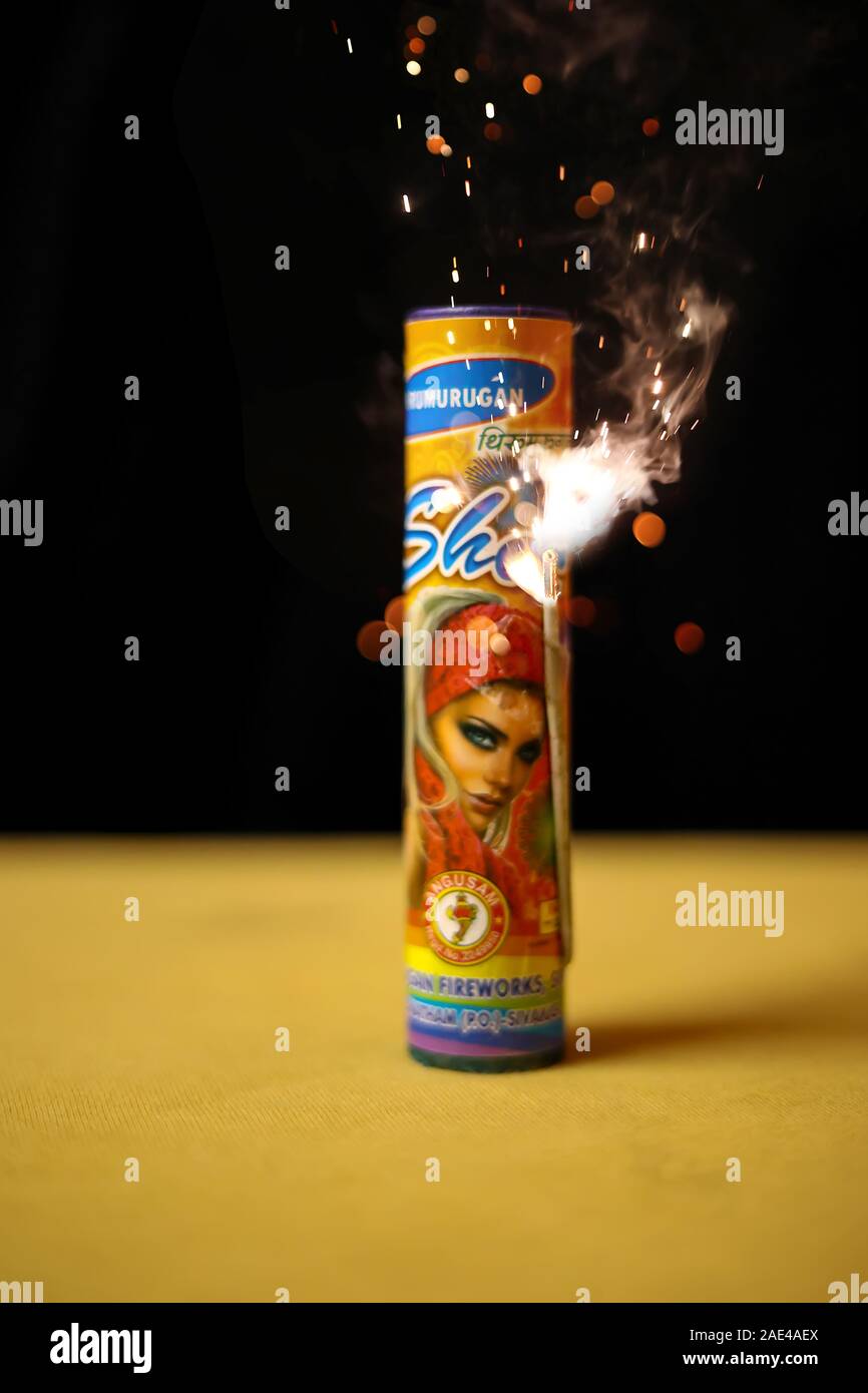 firecrackers for Diwali festival on yellow and black backgrounds Stock ...