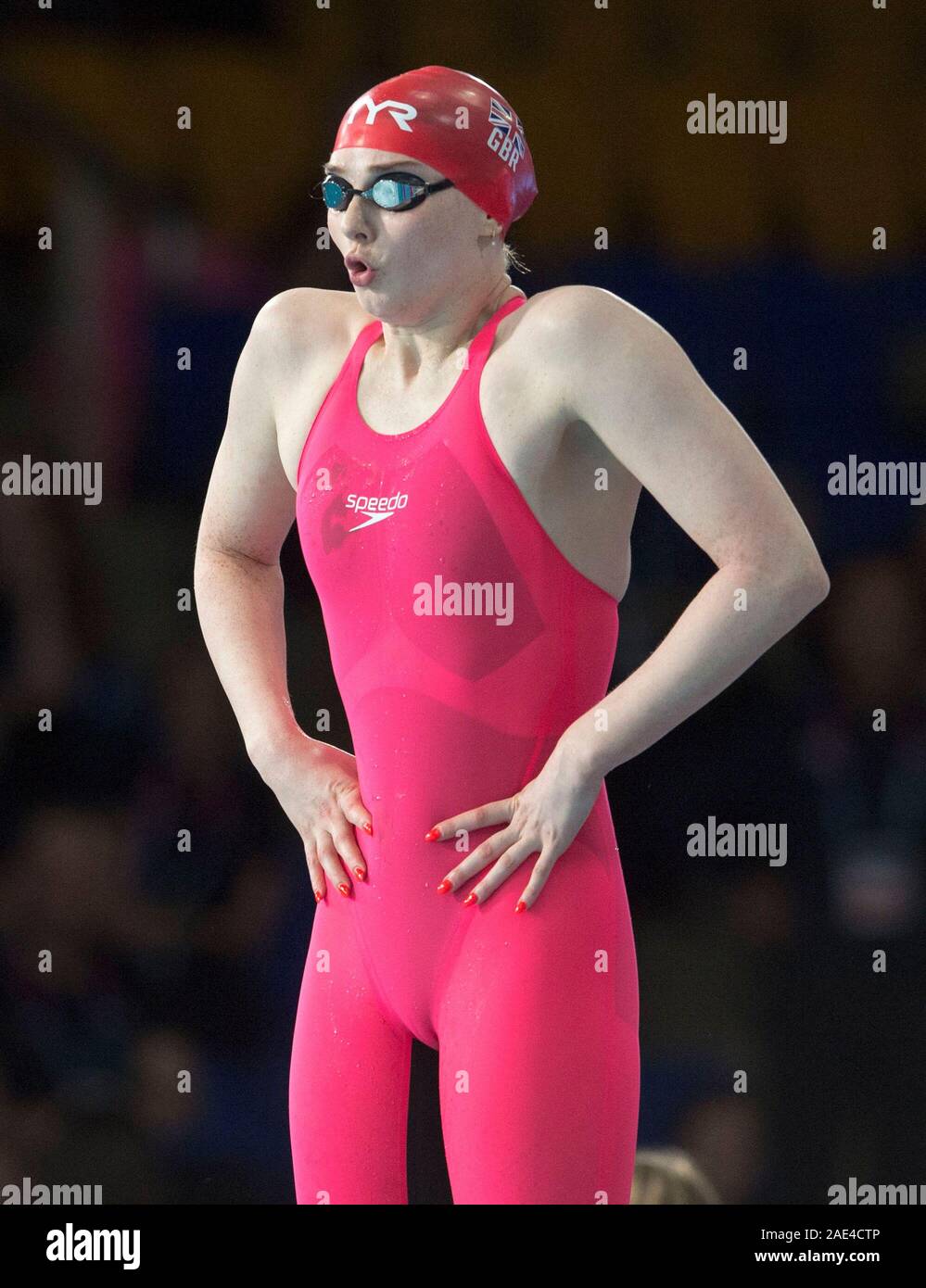 Great Britain's Freya Anderson prepares swim the anchor leg in the ...