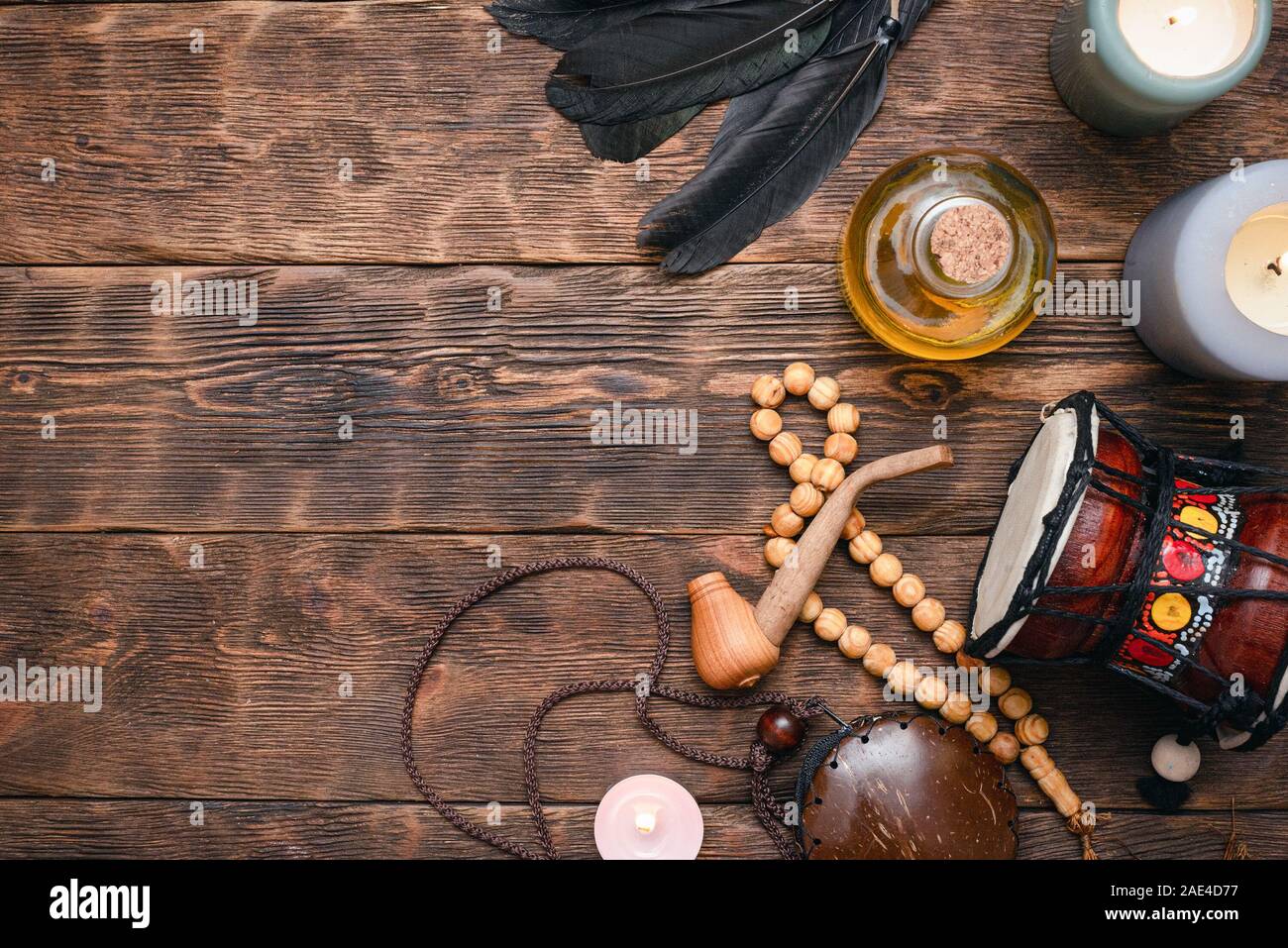 Witch doctor or shaman table flat lay background Stock Photo - Alamy