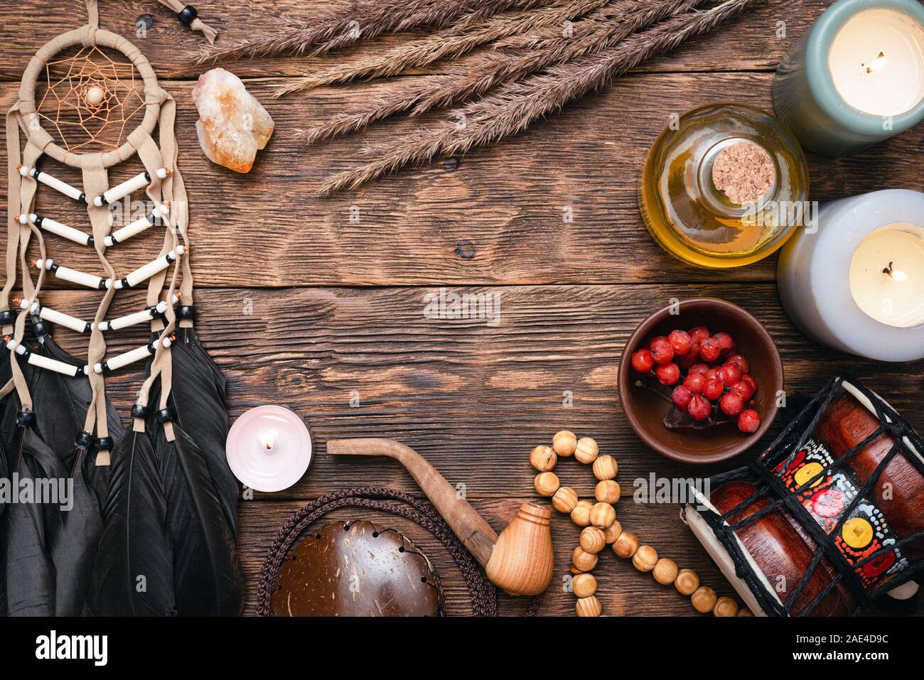 Witch doctor or shaman table flat lay background Stock Photo - Alamy