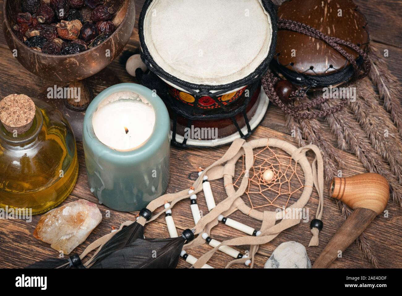 Witch doctor or shaman table background Stock Photo - Alamy
