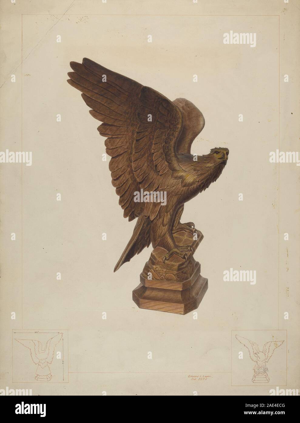 Edward L. Loper's circa 1938 'Carved Eagle' depicts a wooden or metal ...