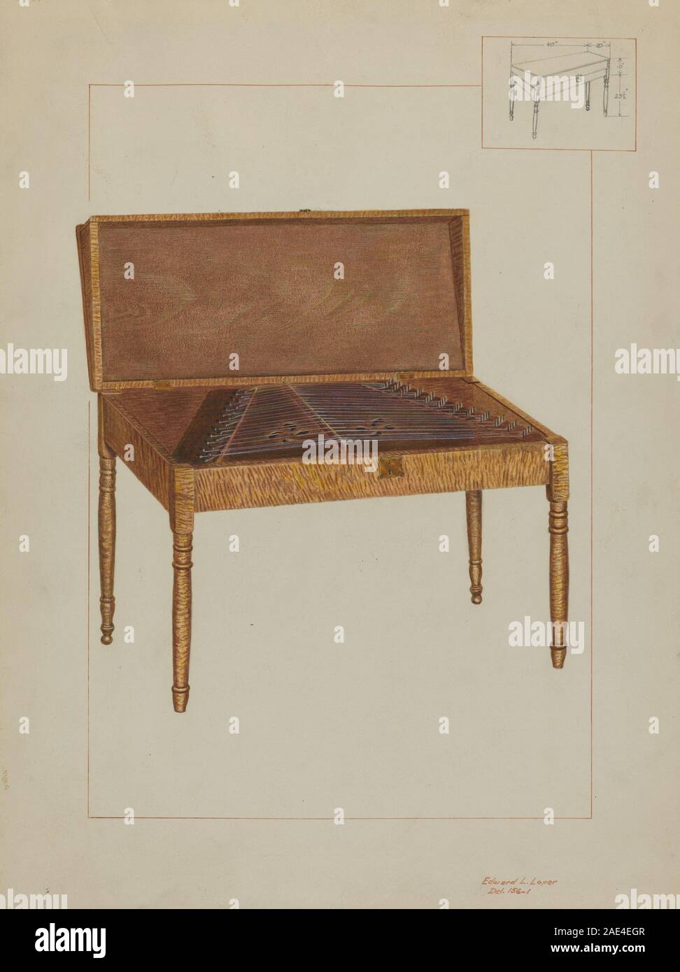 A stringed musical instrument known as a dulcimer, made around 1937 by ...