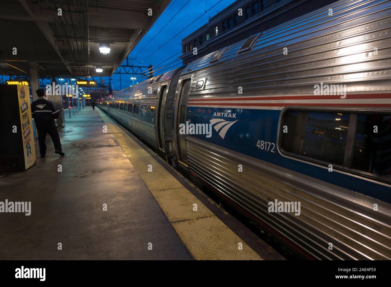 Amtrak Northeast regional train awaits departure and passengers at ...