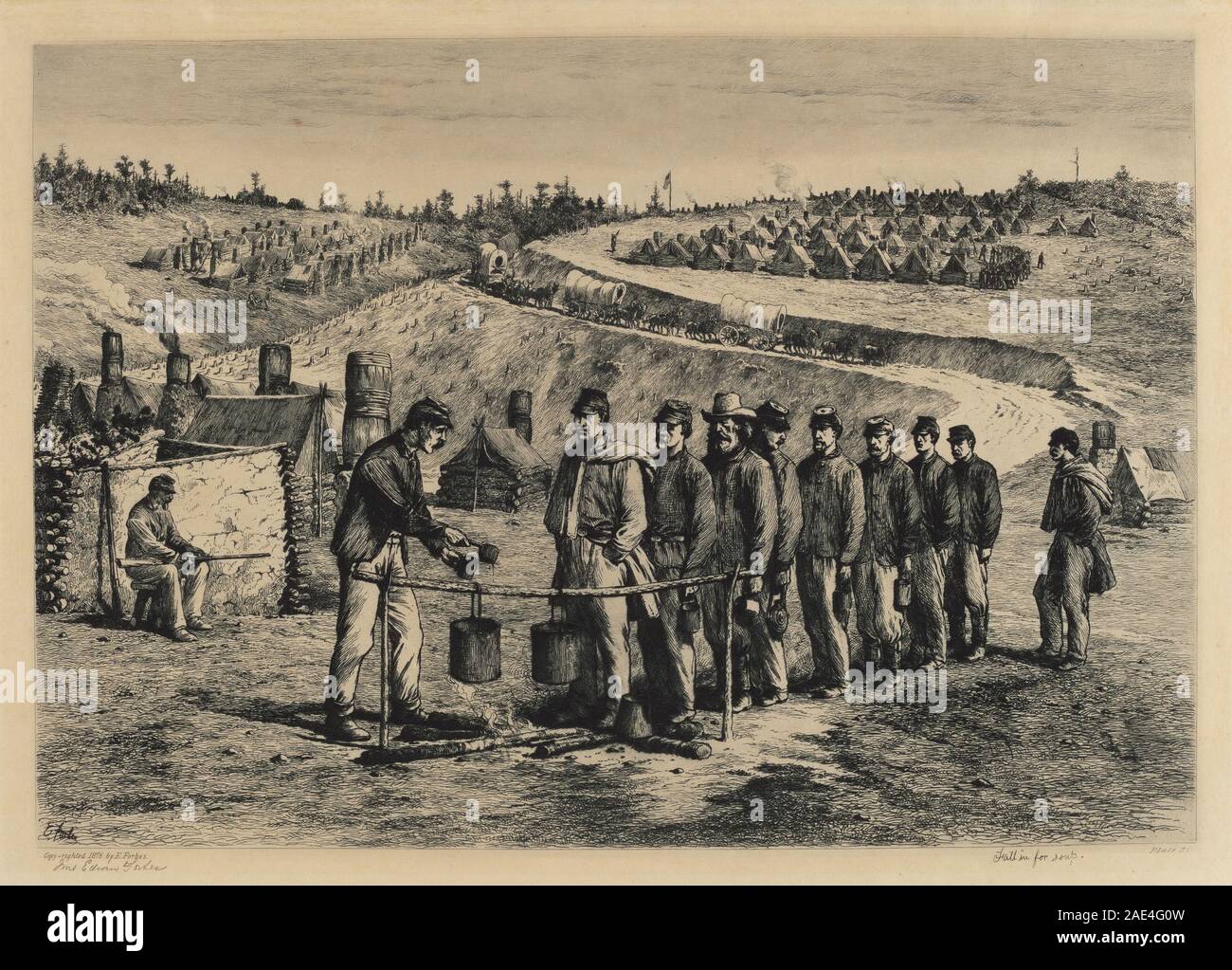 Fall in for Soup, painted by Edwin Forbes in 1876, depicts soldiers ...