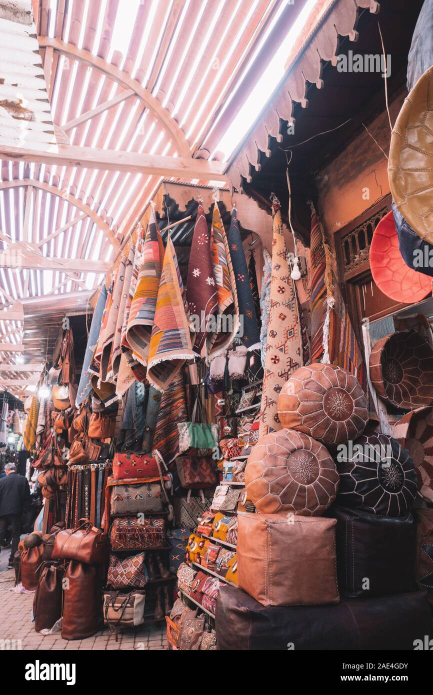 Colorful Stores abd Fabrics in Marrakech, Morocco Stock Photo - Alamy
