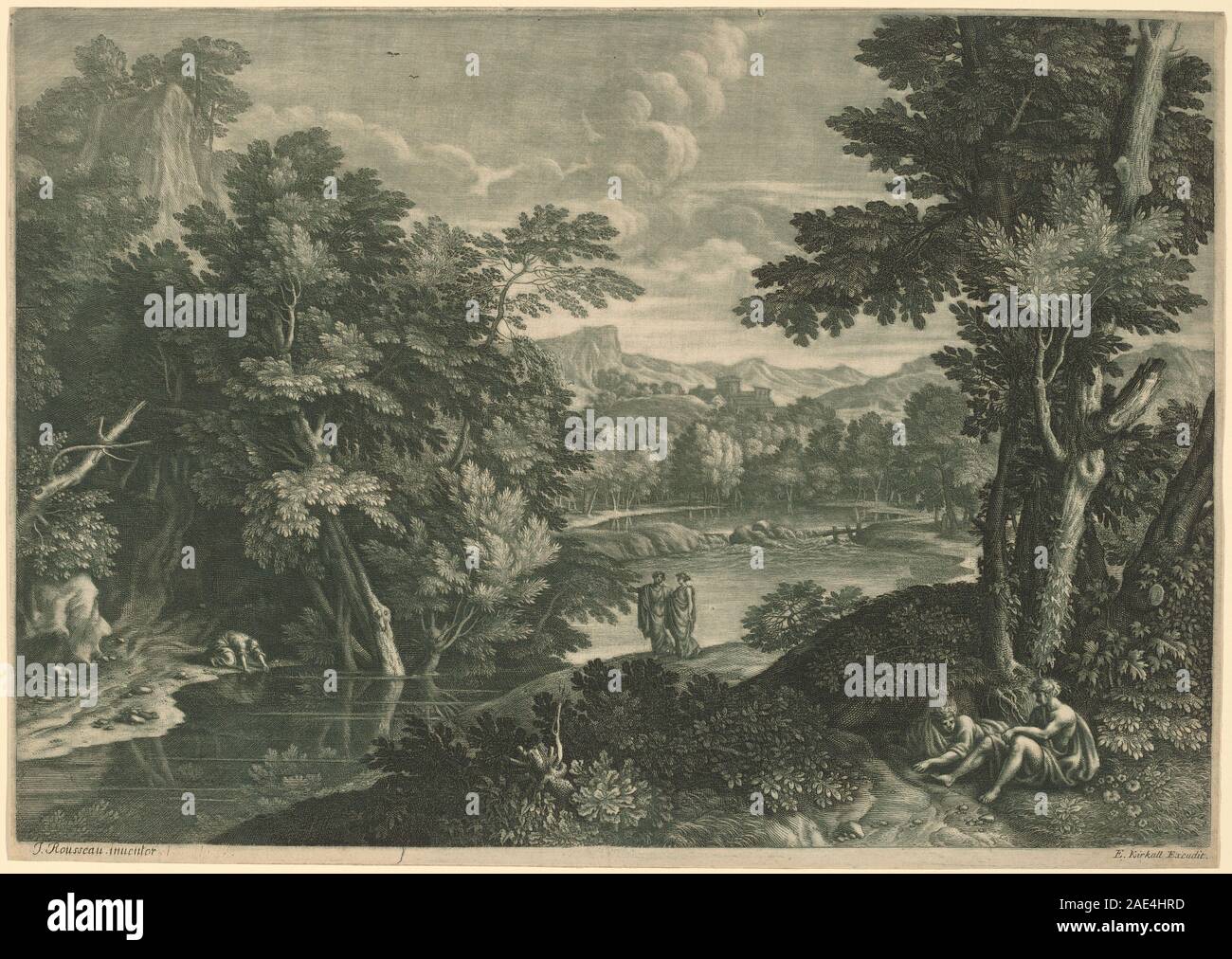Landscape; 1733/1742 Elisha Kirkall, after Jacques Rousseau, Landscape ...