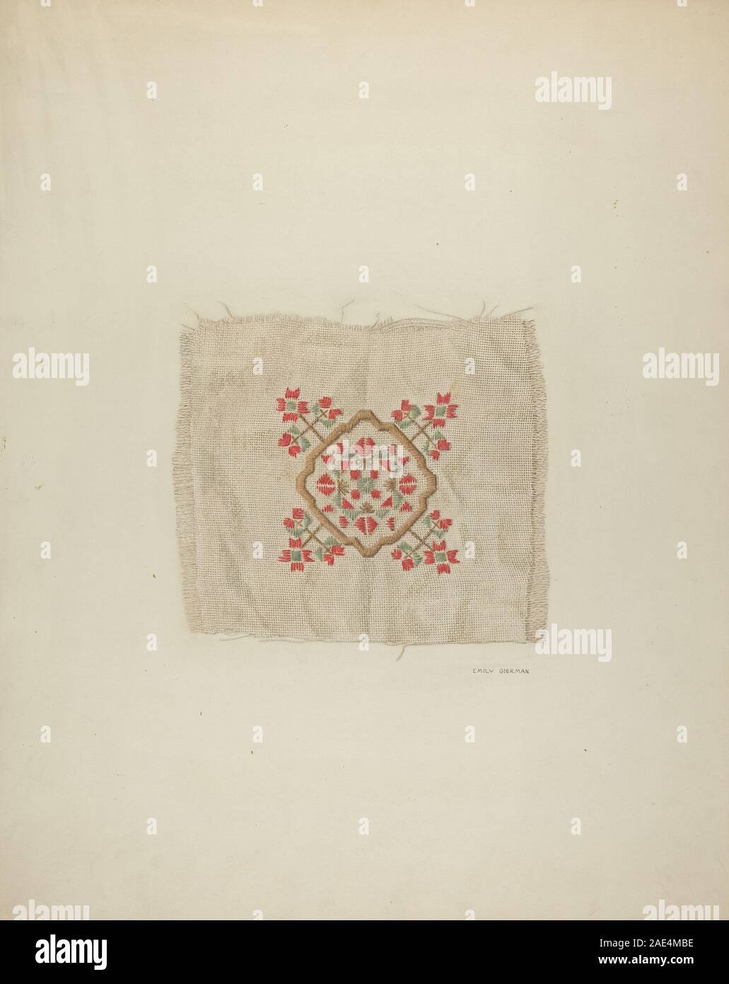 A detailed section of embroidery created circa 1940 by Emily Gierman ...