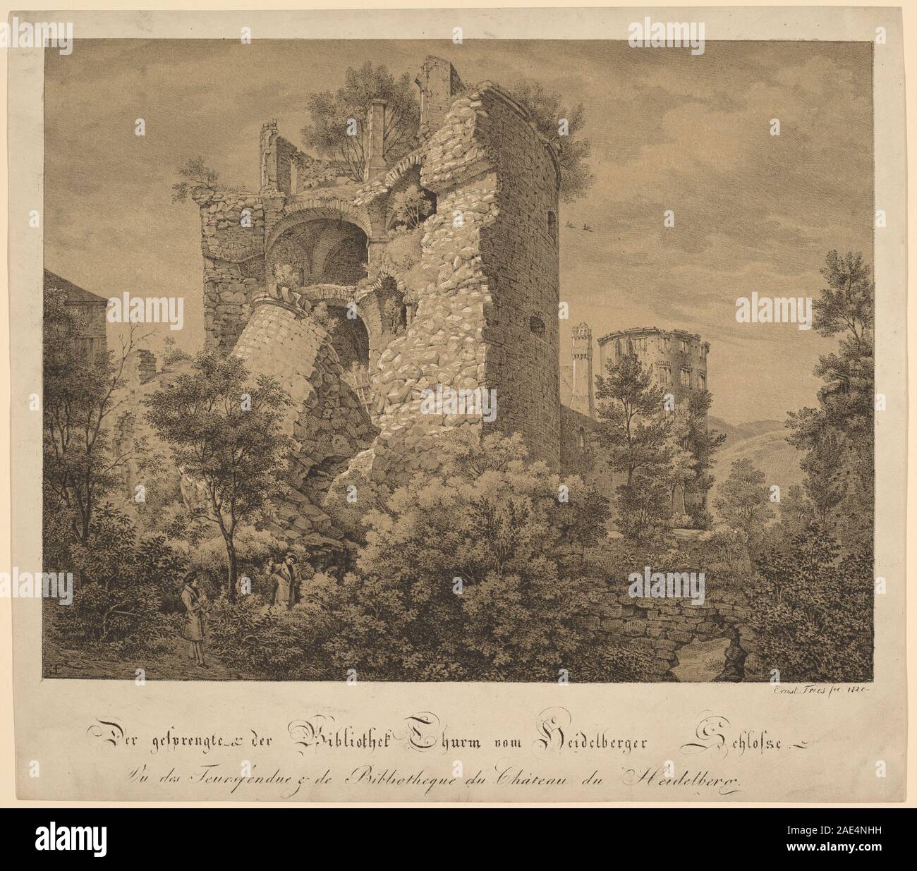 Lithograph by Ernst Fries, 1820, depicting the exploded tower and ...