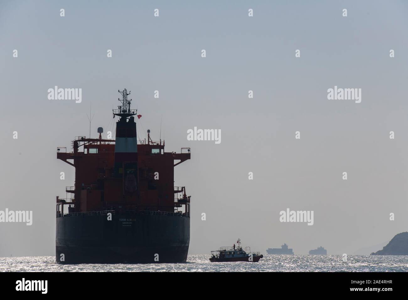 A huge, industrial ship in the shipping lanes outside Aberdeen Harbour ...