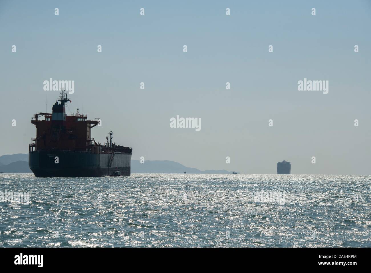 A huge, industrial ship in the shipping lanes outside Aberdeen Harbour ...