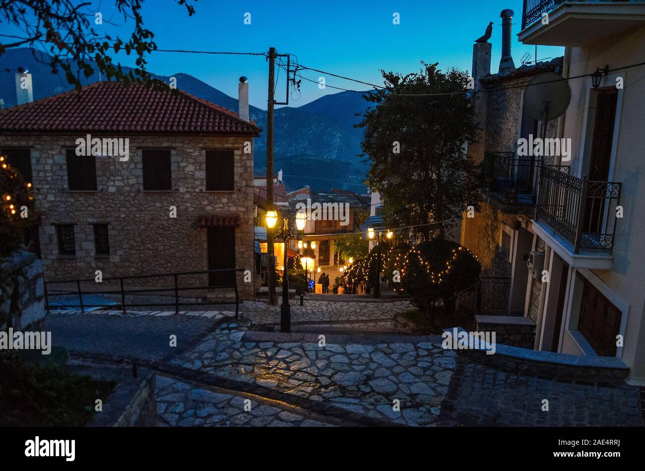 Arachova Village is famous for its panoramic view, uphill small houses ...