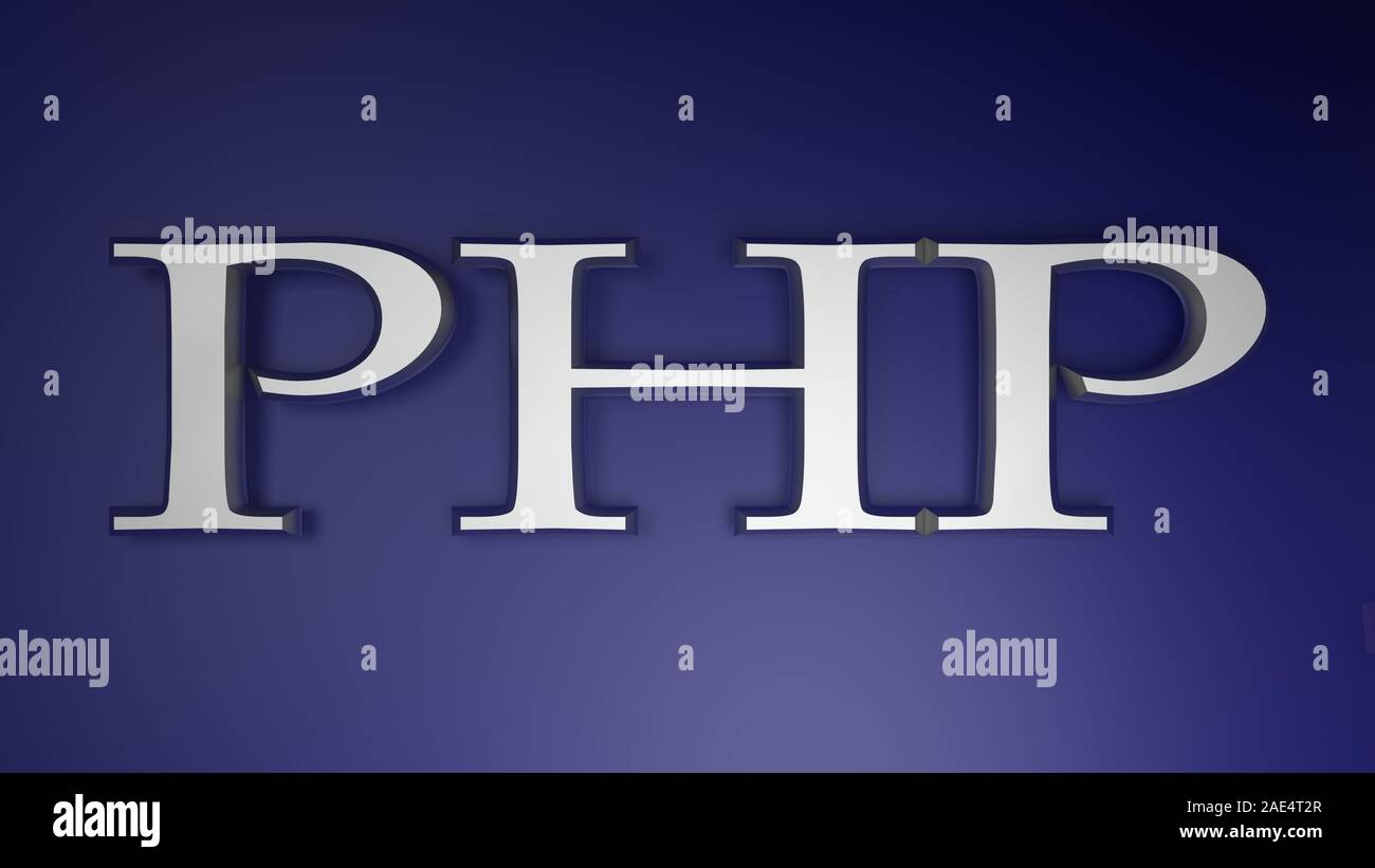 PHP satin chrome write on blue background - 3D rendering illustration ...