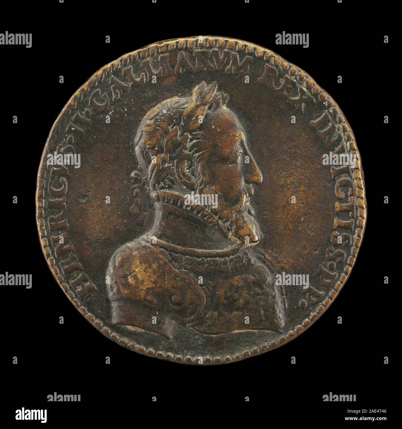 A 1552 obverse engraving by Etienne Delaune depicting Henri II, King of ...