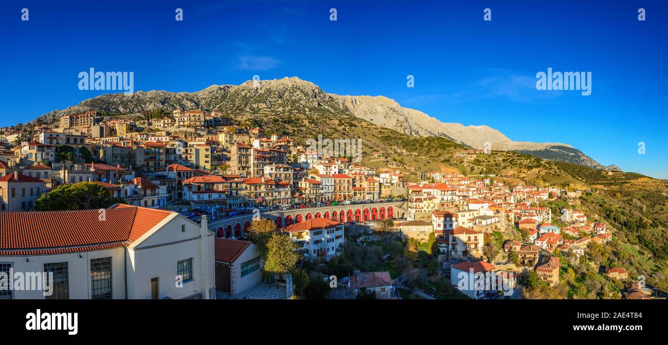 Scenic view of Arachova Village. Arachova is famous for its panoramic ...
