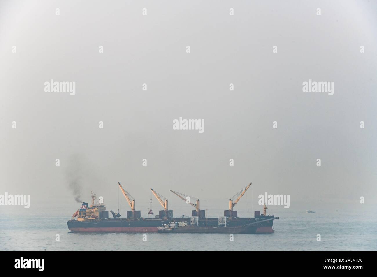 A huge, industrial ship in the shipping lanes outside Aberdeen Harbour ...