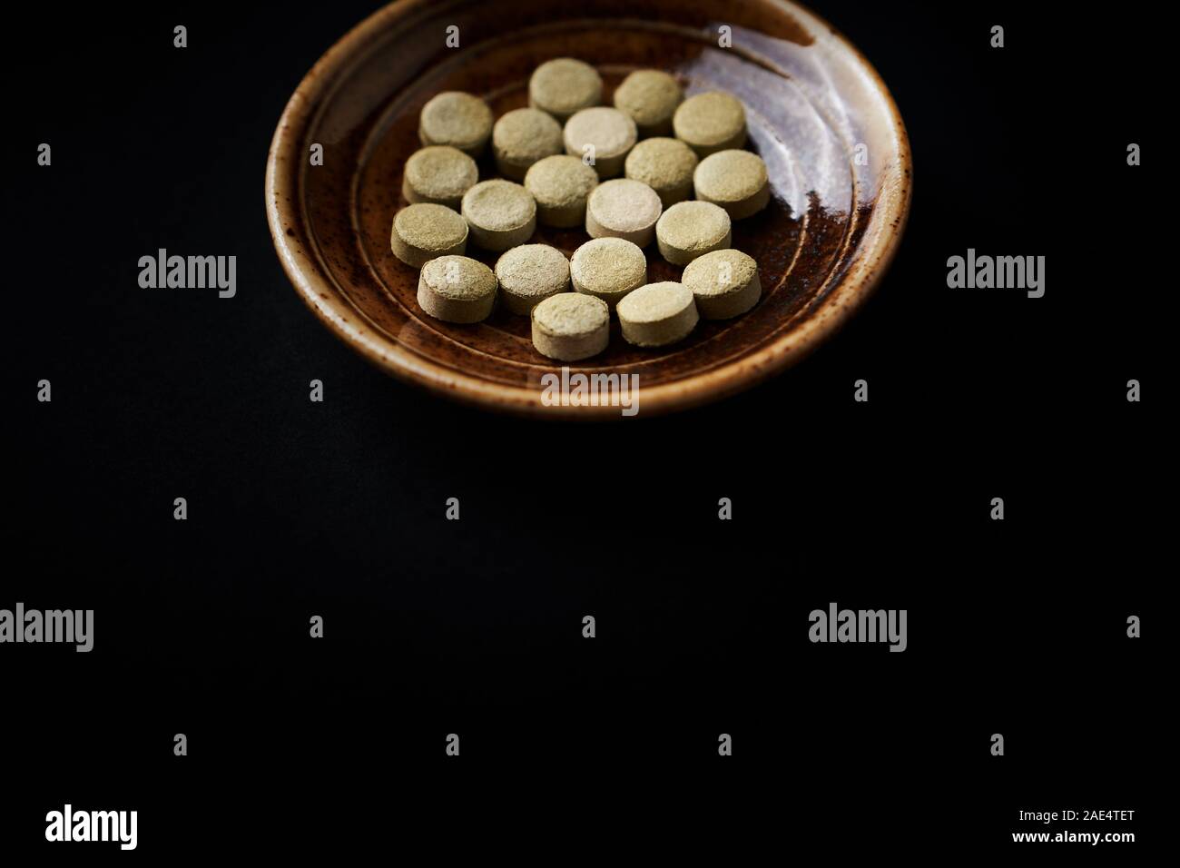 Bio Green BARLEY GRASS tablets. Concept for a healthy dietary ...