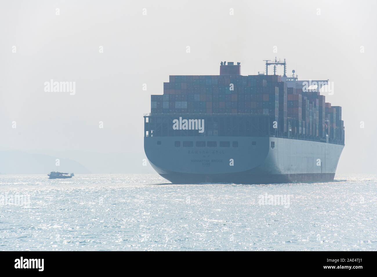A huge, industrial ship in the shipping lanes outside Aberdeen Harbour ...