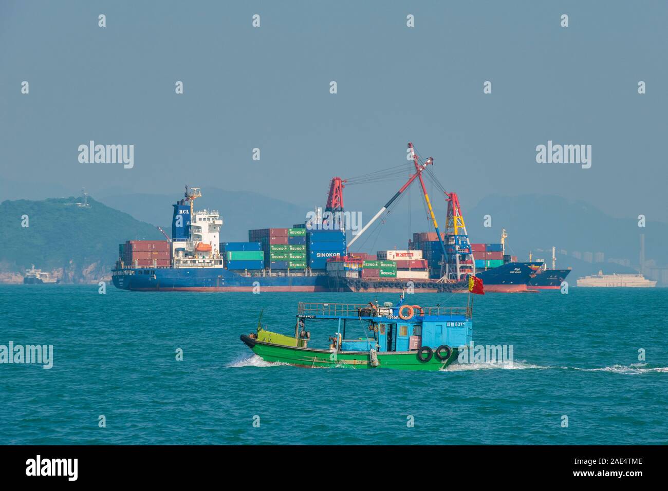 A huge, industrial ship in the shipping lanes outside Aberdeen Harbour ...