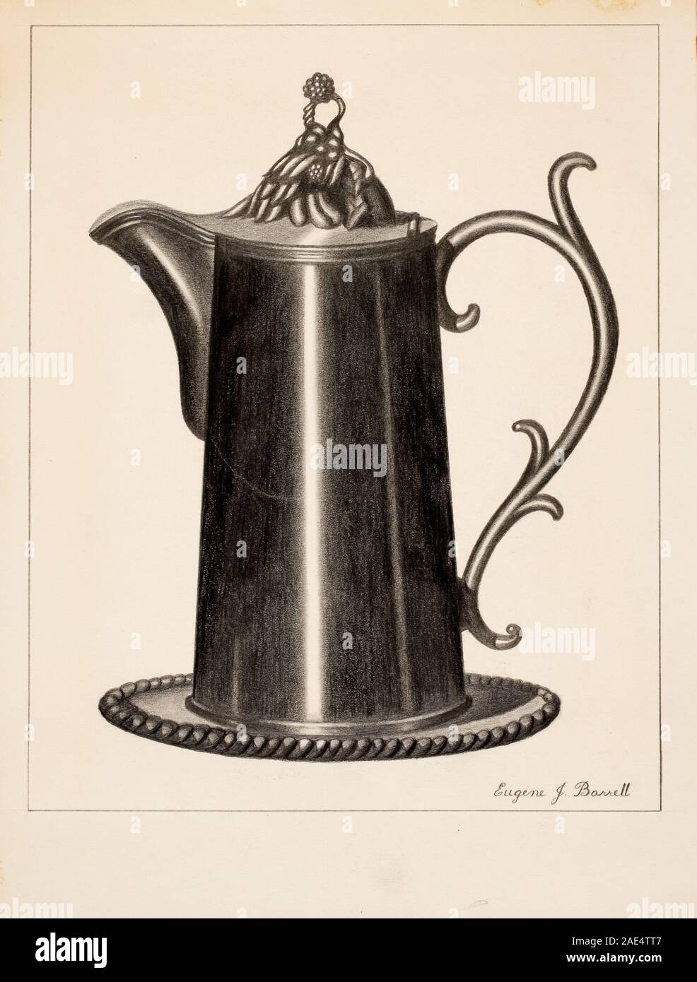 A pewter flagon created between 1935 and 1942 by Eugene Barrell ...