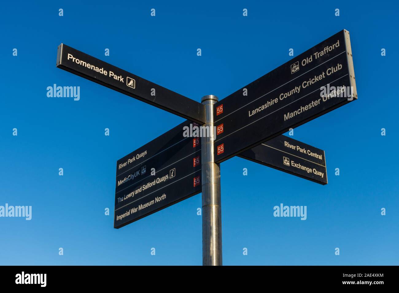 Sign at the Wharfeside tram stop on the Metrolink Trafford Park line ...