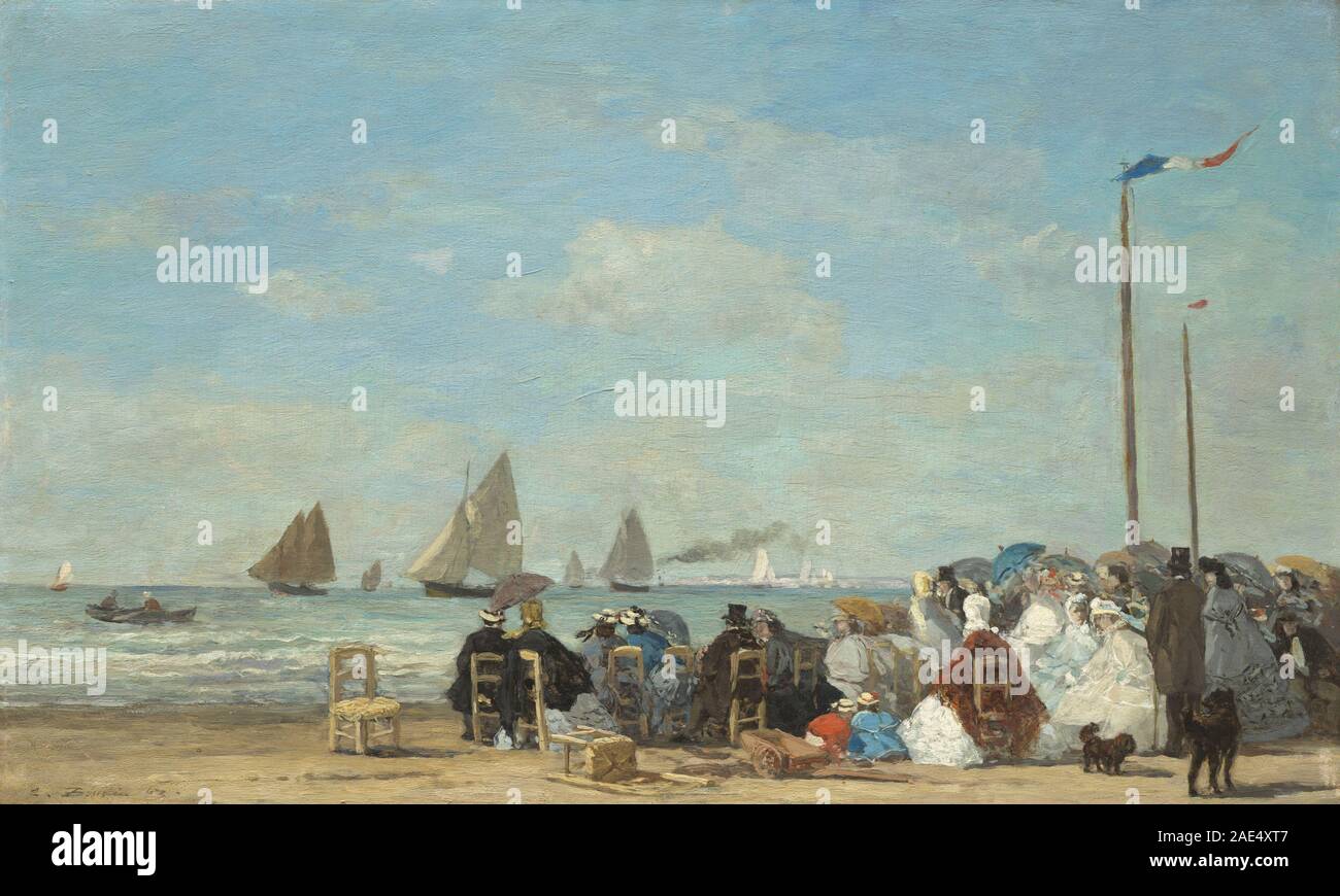 Beach Scene at Trouville; 1863date Eugène Boudin, Beach Scene at ...