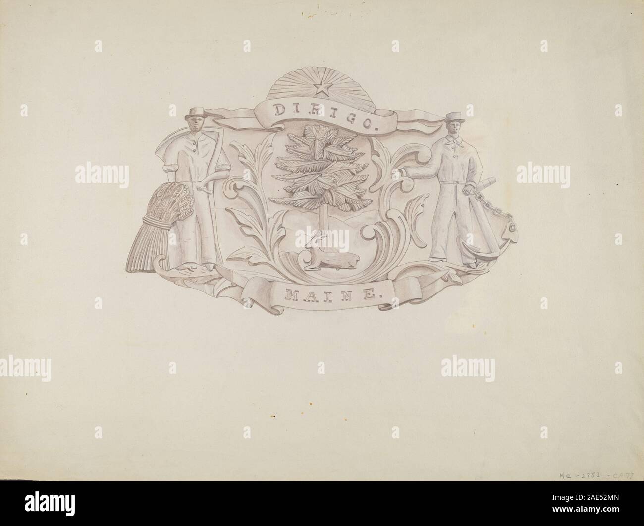 A wooden seal of the State of Maine made between 1935 and 1942 by Flora ...