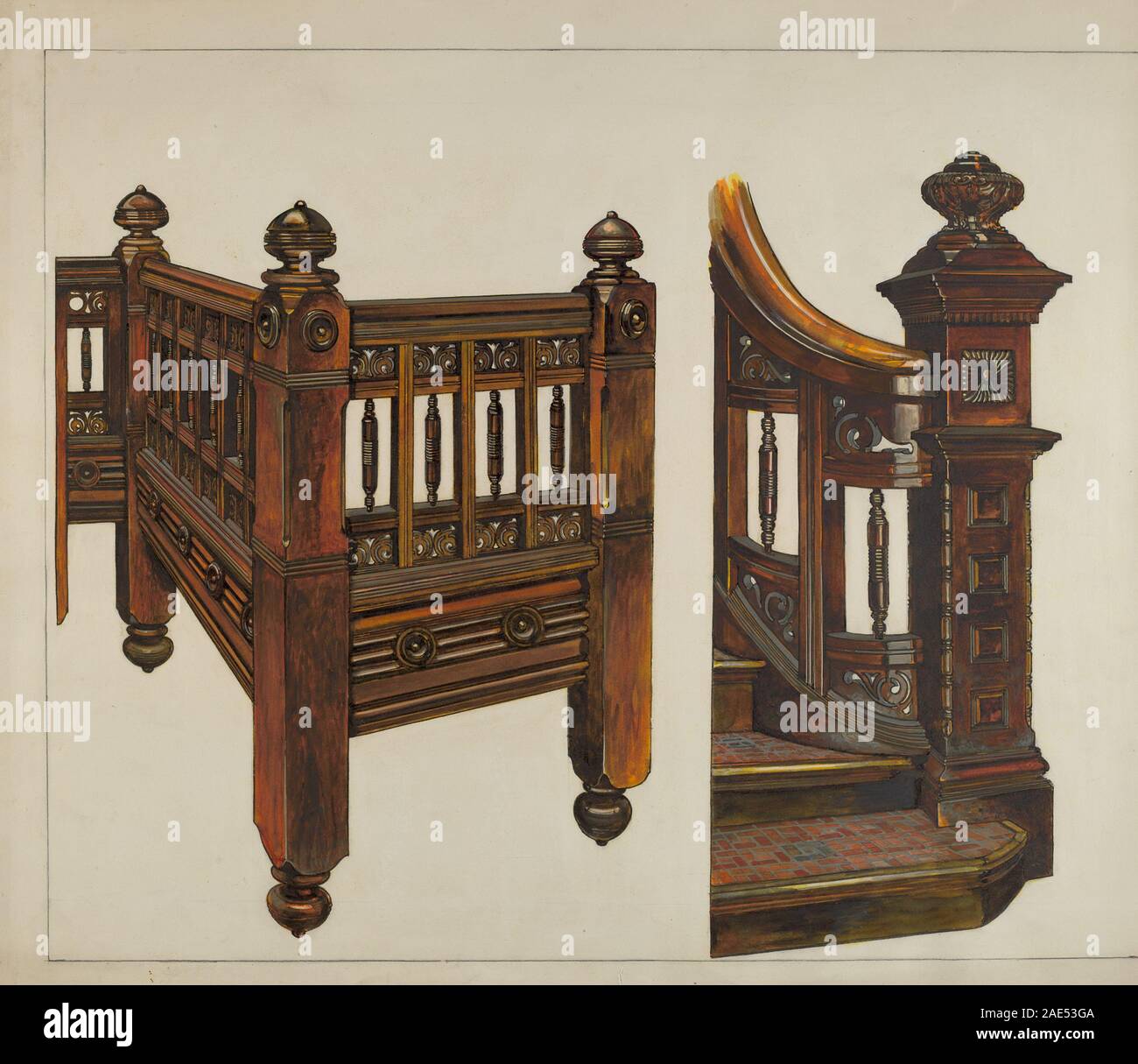 Stairway Balustrade; circa 1937 date Florence Truelson, Stairway ...